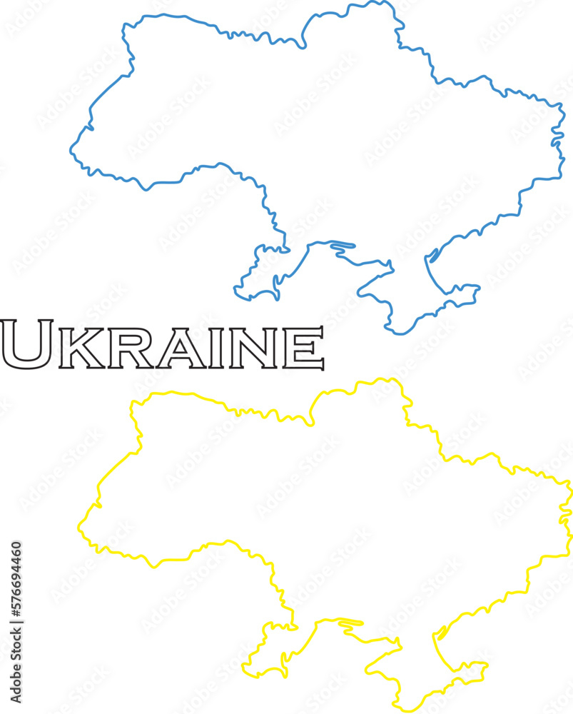 Map of Ukraine, Ukrainian map yellow and blue flag, contour map, set of ...