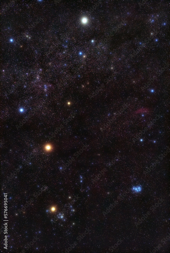 Pleiades and Hyades star cluster, Mars in the middle, Capella star ...