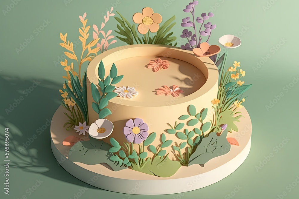 Paper cut flowers and leaves for a springtime display; illustration ...
