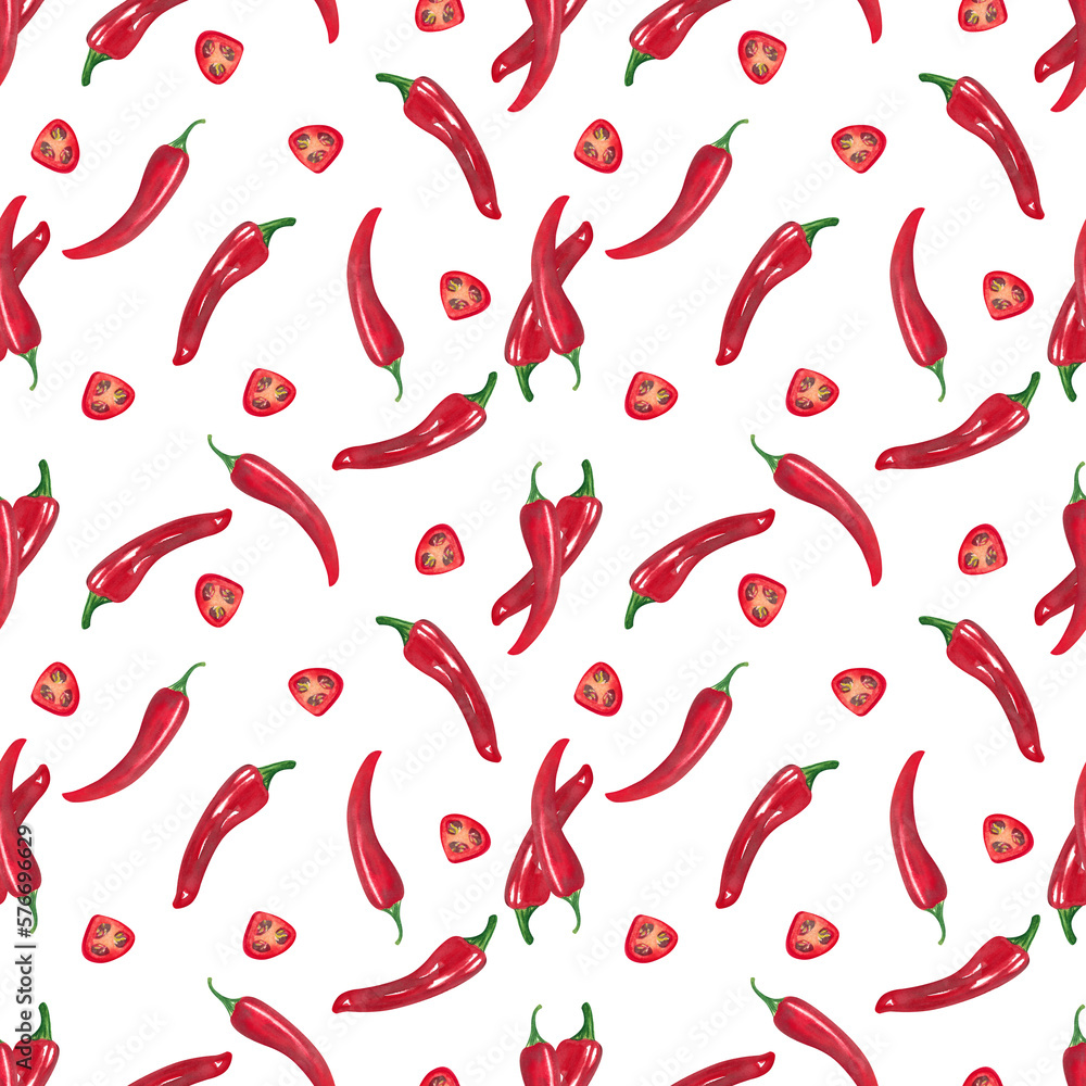 seamless chilli pattern, hot chilli repeat print, Red hot pepper ...