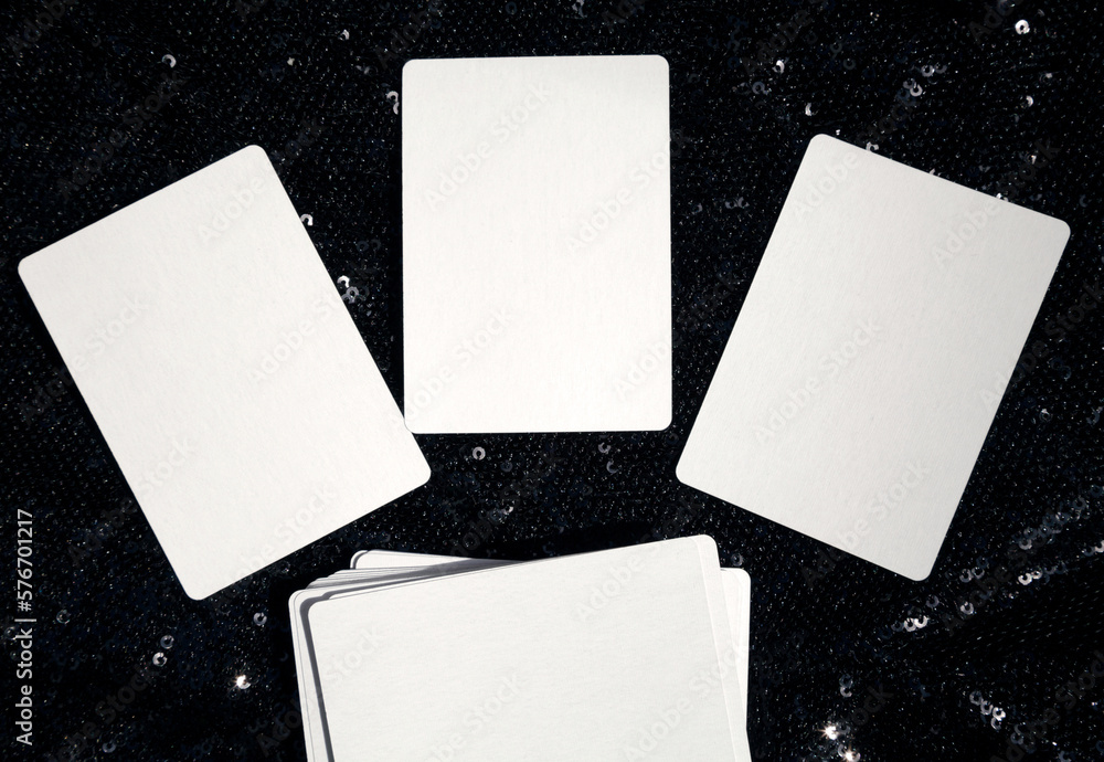 Mockup of 3 blank white tarot cards or learning cards and a deck with ...