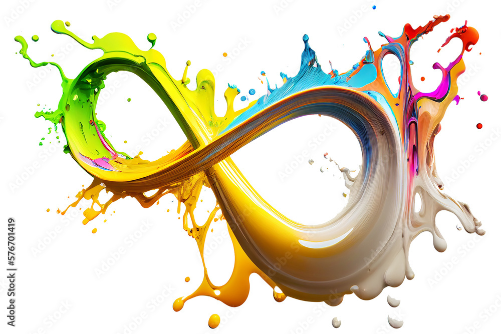 Abstract Infinity sign splashes color spectrum flying bright ...