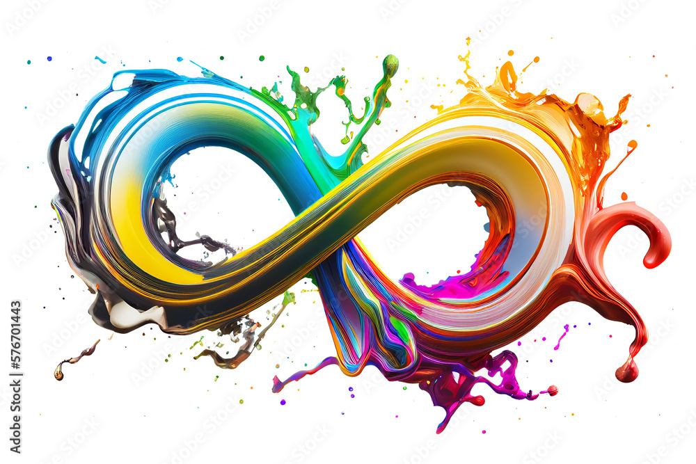 Abstract Infinity sign splashes color spectrum flying bright ...
