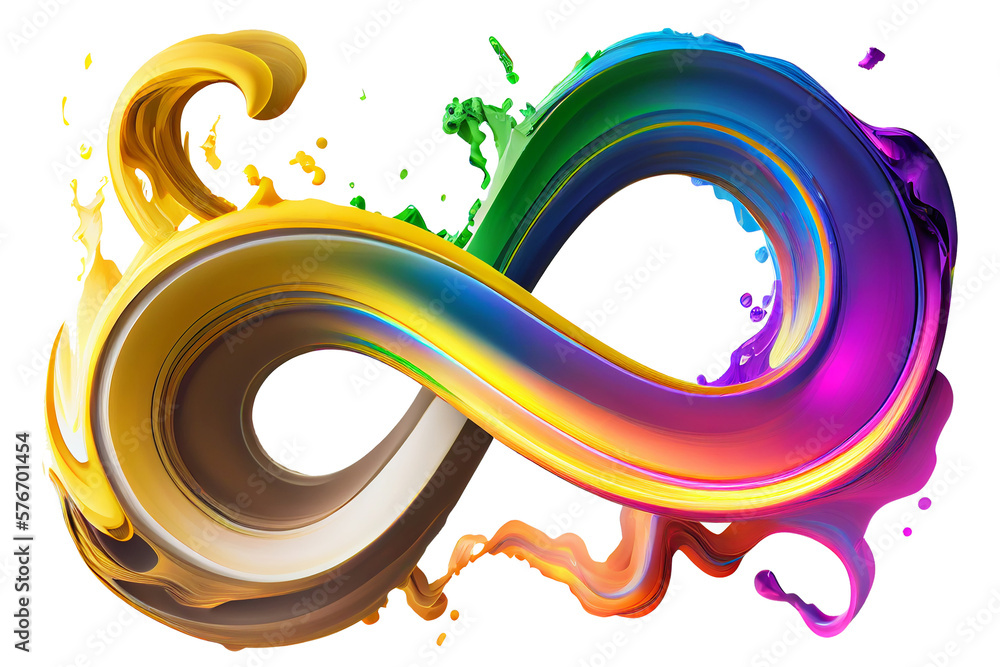 Abstract Infinity sign splashes color spectrum flying bright ...