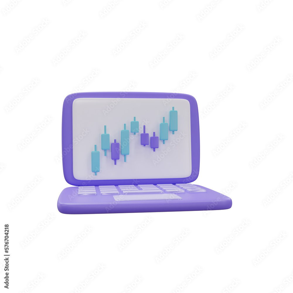 Laptop isolated on transparent background. Trading, forex, cash, money ...