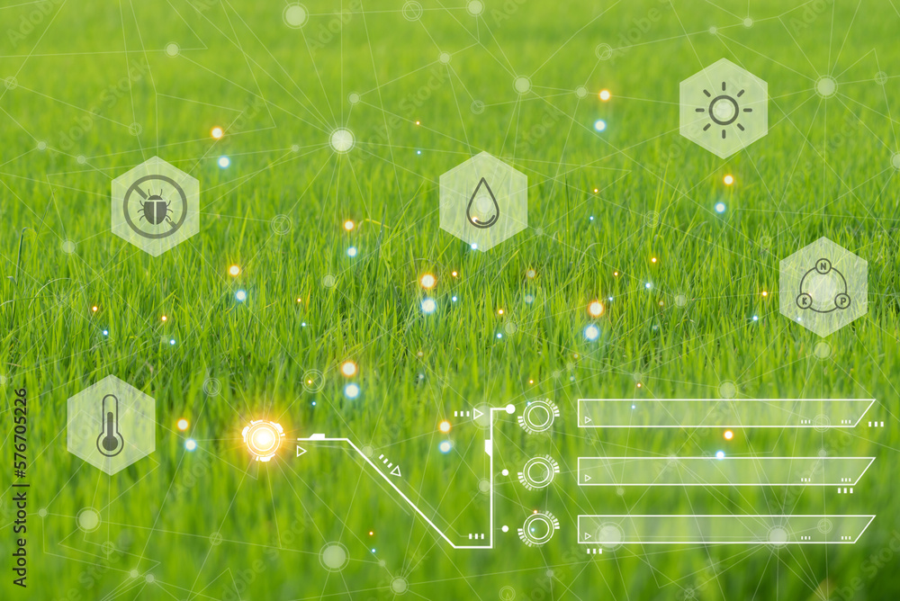 Smart farm digital icon and futuristic AI data infographic of Landscape ...
