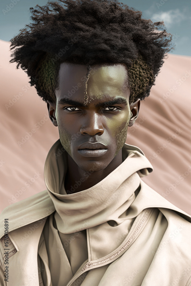 AI generated picture of black young man standing in sandy desert Stock ...
