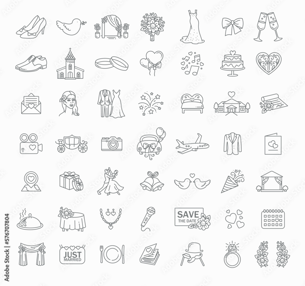 Collection of beautiful thin line style vector wedding icons Stock ...