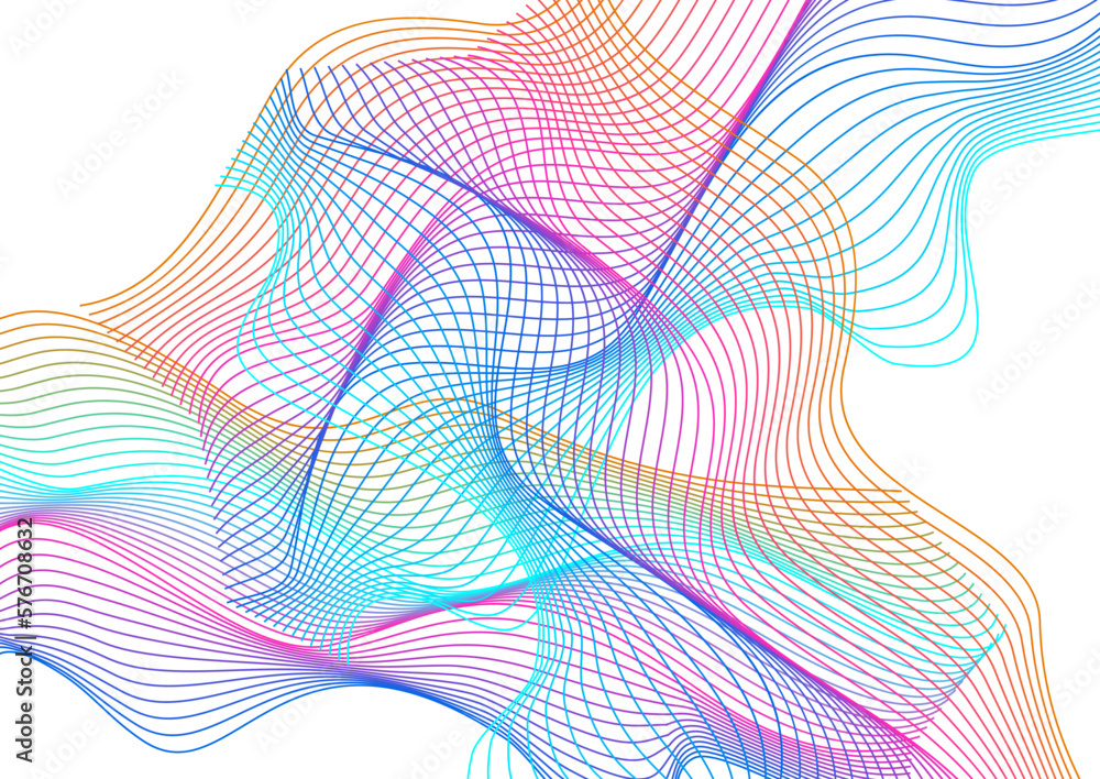 Iridescent Wave Background White Vector. Graphic Poster. Rainbow Line ...