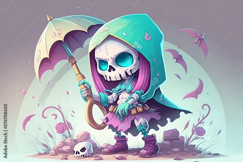 Cute Cartoon Character Grim Reaper Pastel Style Illustration Wallpaper ...
