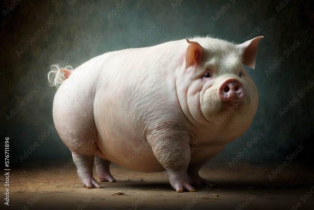Very fat pig, concept of Overeating and Gluttony, created with Generative AI technology Stock ...
