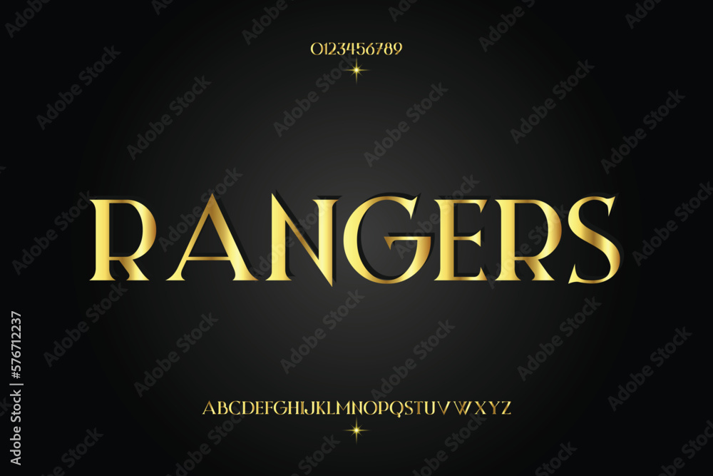 Rangers elegant golden alphabet letters font set. Classic Custom gold ...
