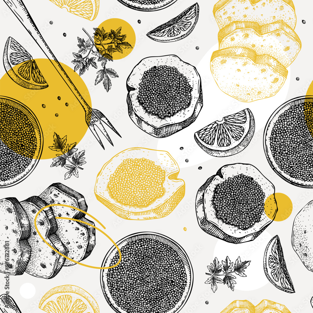 Seafood background for restaurant or finger food menu design. Hand ...