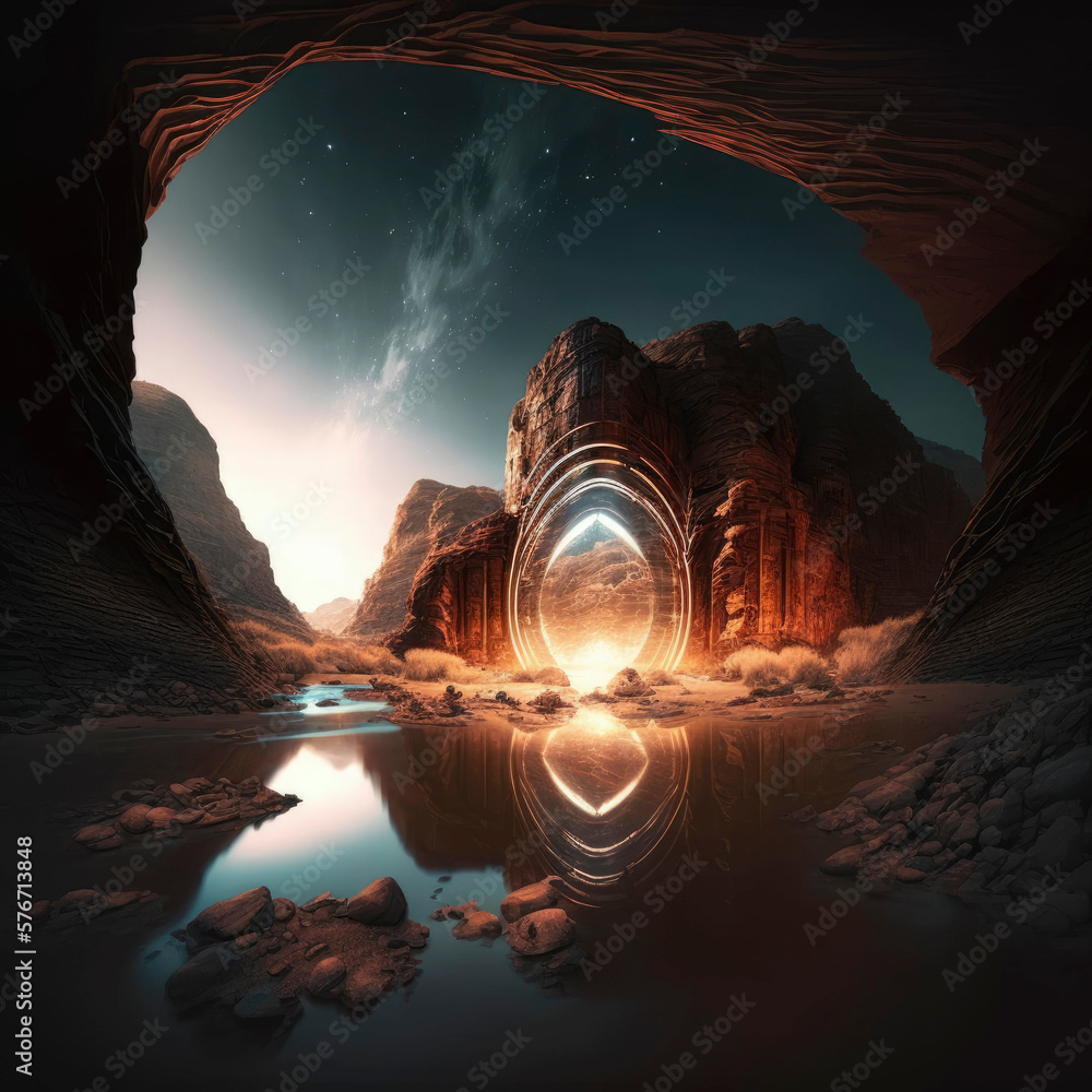 The mysterious gate that opens to other realm, fantasy world ,made with ...