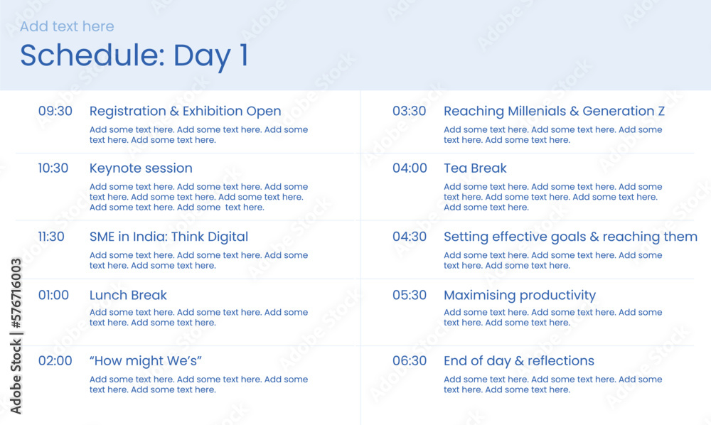 Schedule of the day. Infographics template, presentation agenda ...