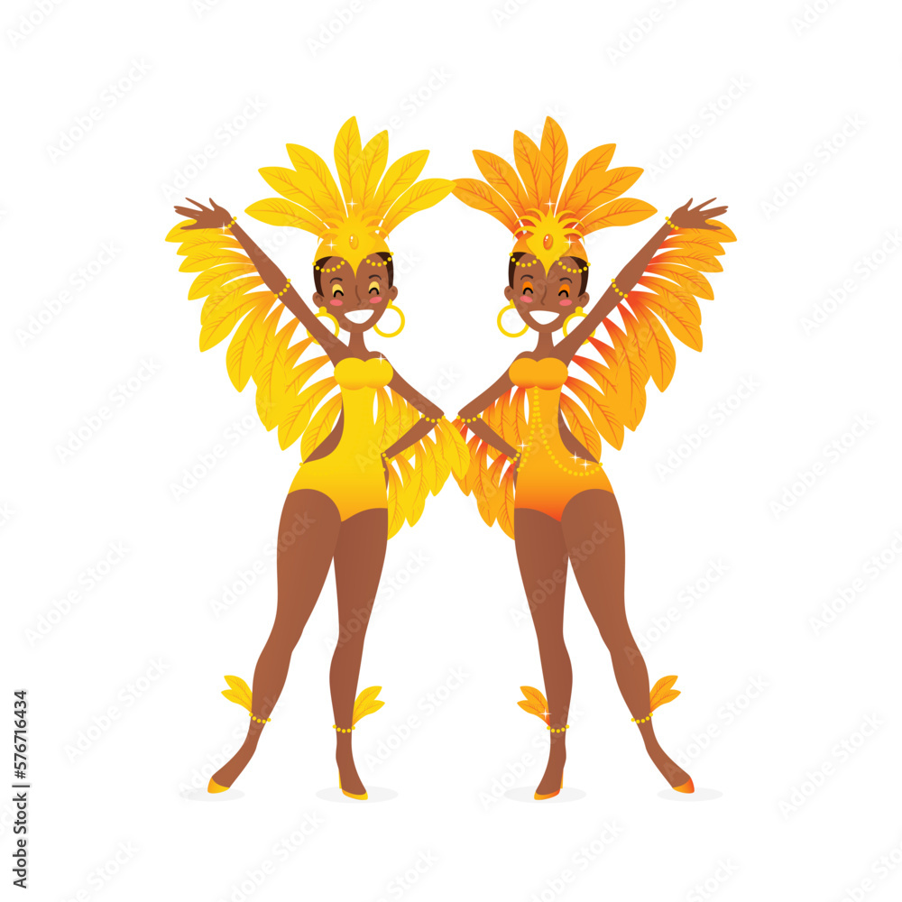 Brazilian samba dancers. Cartoon illustration of two pretty girls ...