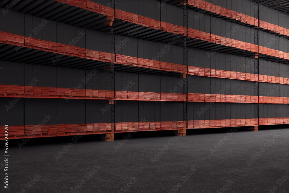 Stacked boxes on a pallet rack on a warehouse loading dock, Generative ...