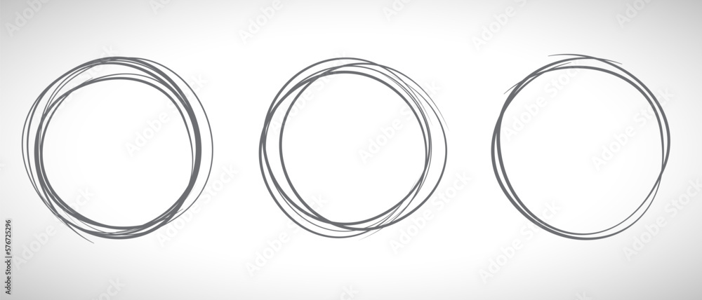 Grey circle line hand drawn set. Highlight hand drawing circle isolated ...