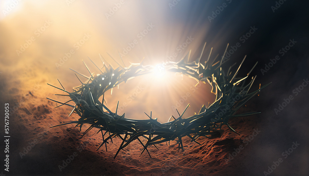 Crown of thorns with shining heaving light. Religious concept. AI ...