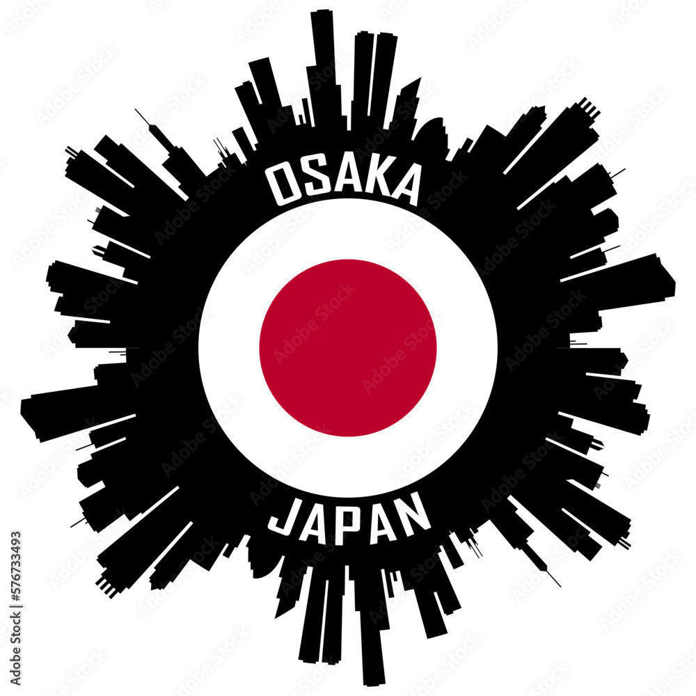 Vetor de Osaka Japan Flag Skyline Silhouette Osaka Japan Lover Travel ...