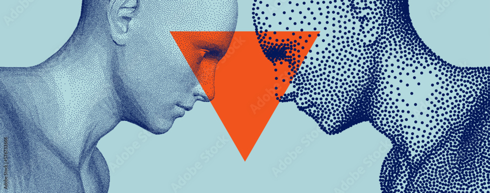 Two opponents facing each other. People talk face to face. Illustration ...