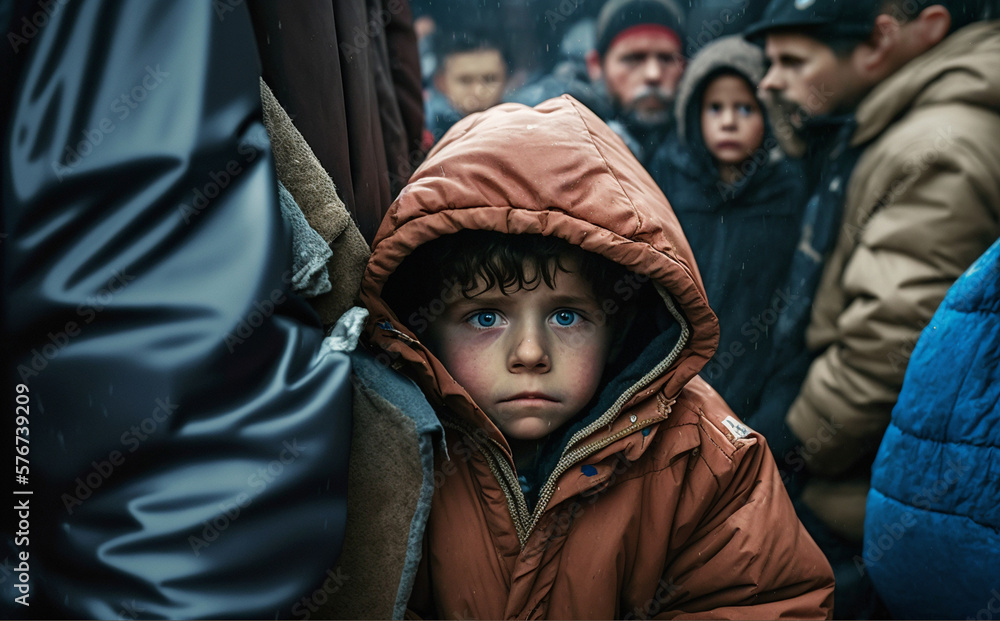 refugees homeless and in poverty, alone and discouraged and sad in a ...