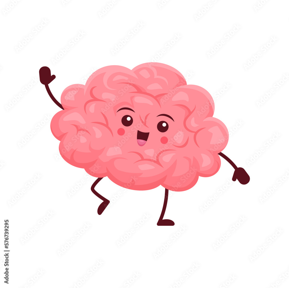 Cartoon brain human body organ character. Happy healthy vector ...