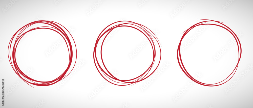 Vecteur Stock Red circle line hand drawn set. Highlight hand drawing ...