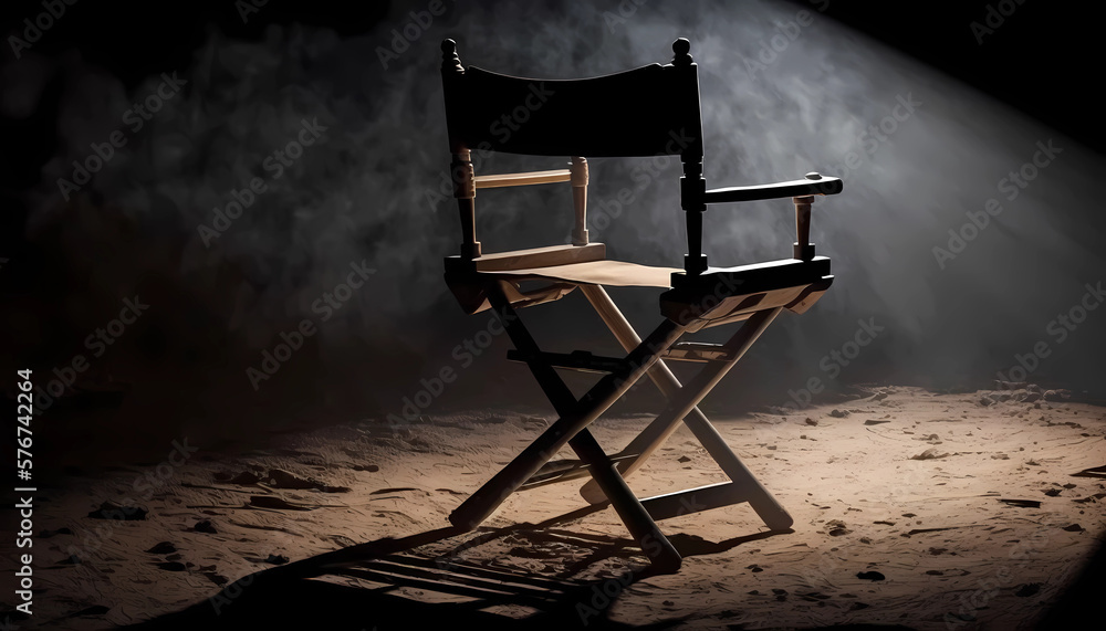 The director's chair stands in a beam of light with an backlight. Free ...