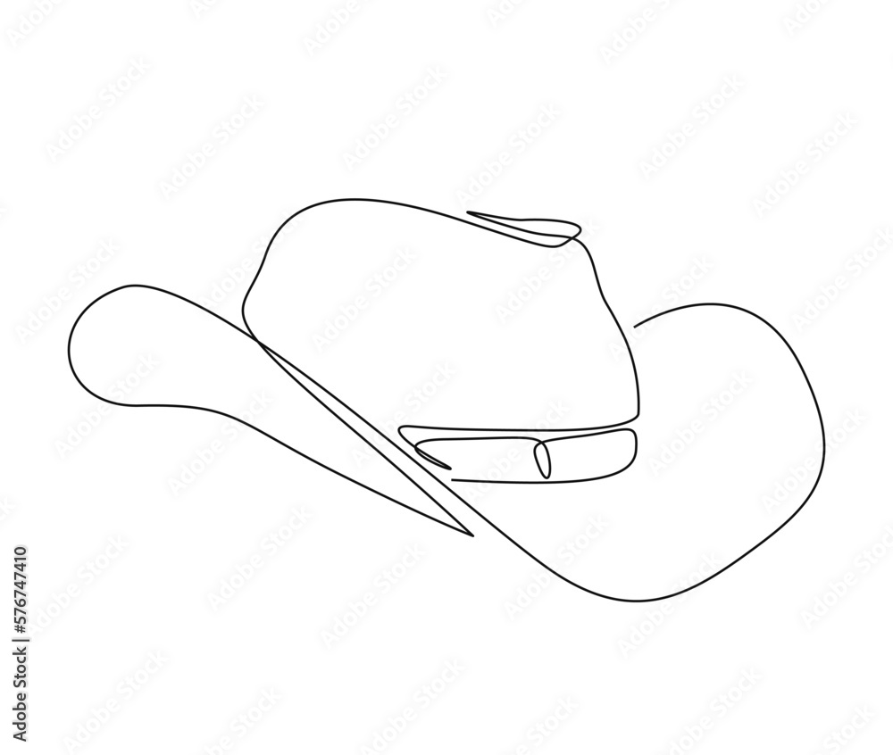 Continuous one line drawing of cowboy hat. Simple cowboy hat line art ...