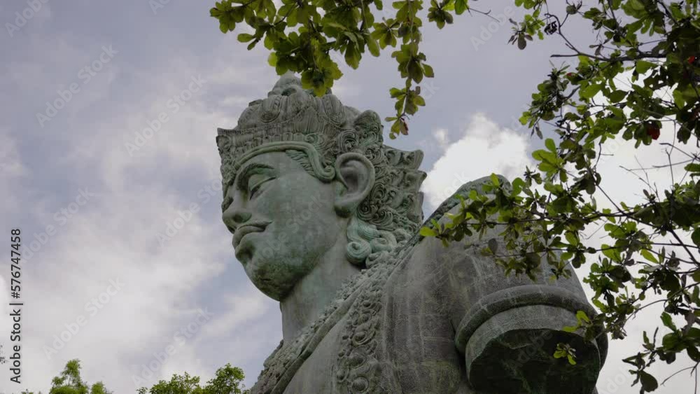 Hinduism, vaishnavism religions. Statue of Vishnu head, face in close ...