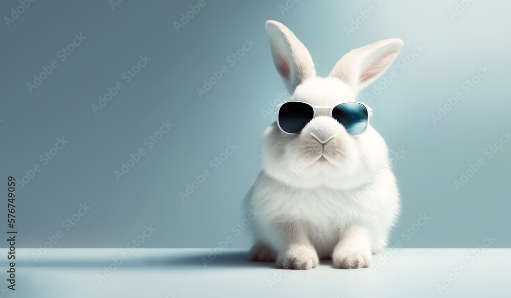 Fabulous Cool rabbit wearing shades, white rabbit on blue background ...