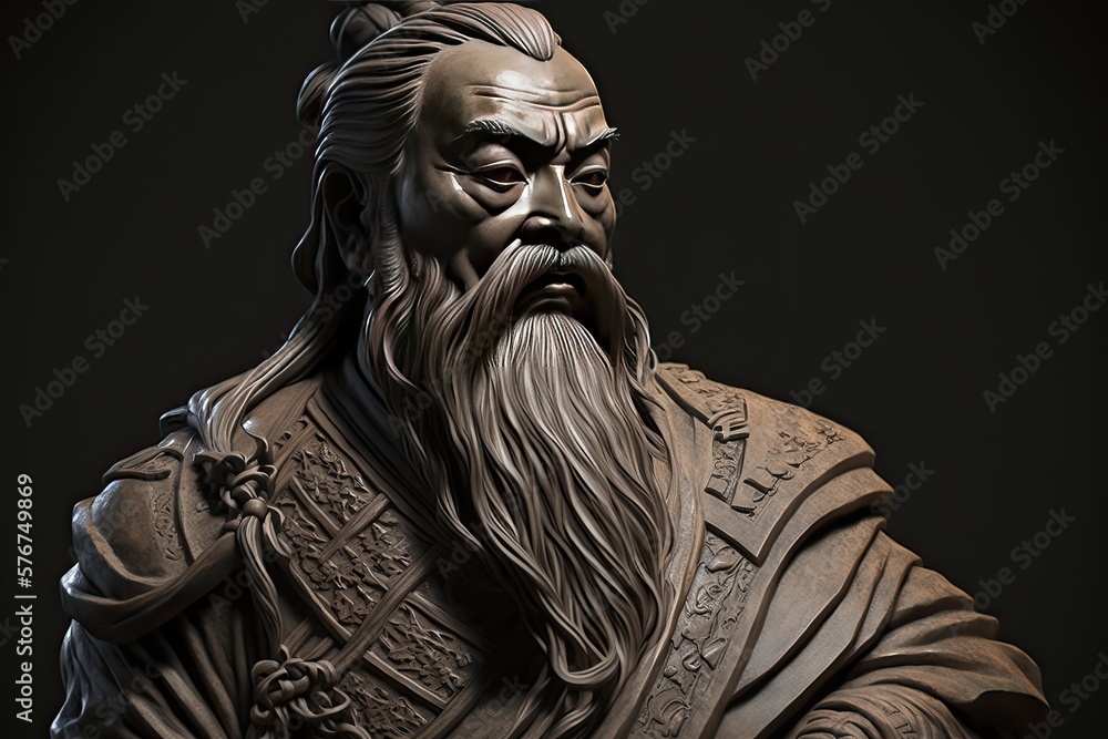 Confucius, the ancient chinese philosopher, statue with black ...