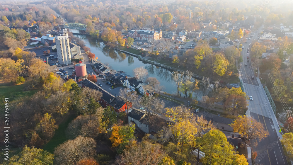 Main Street and Erie Canal along riverside Pittsford town the oldest ...