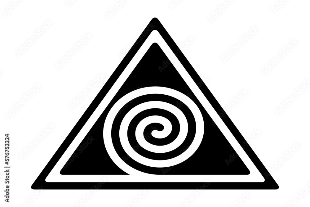 Two spirals in three triangles, a Hopi symbol. A black spiral forming a ...