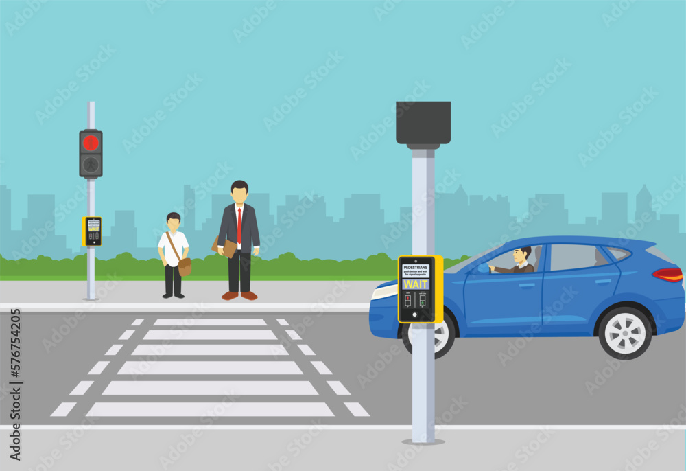 Vektorová grafika „Children leaving school crossing and red light for ...