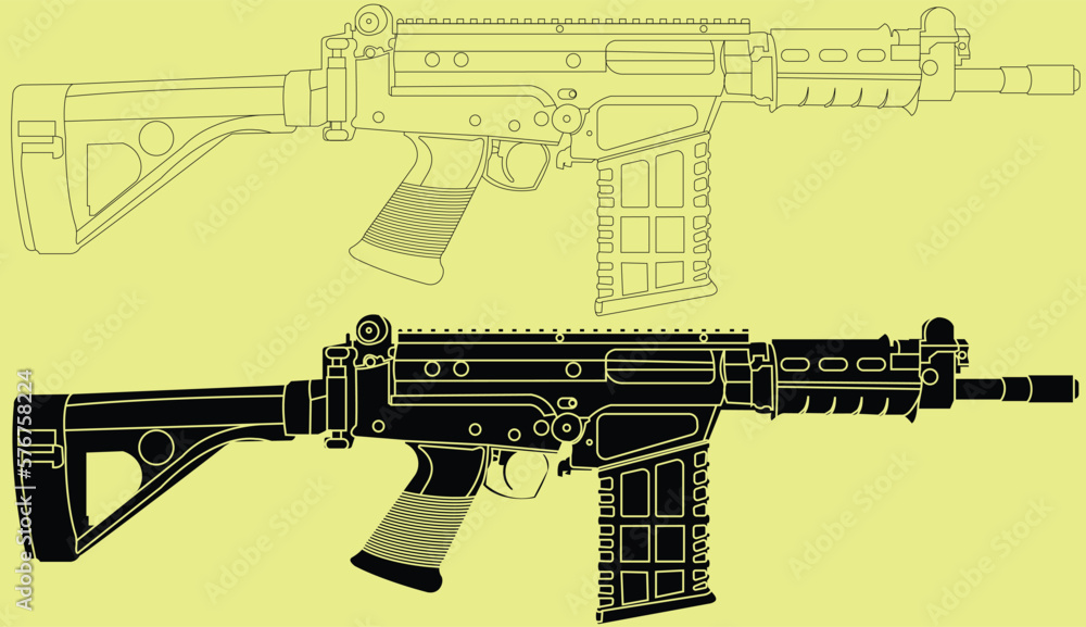 DSA SA58 FAL OSW Pistol vector illustration with outline and silhouette ...