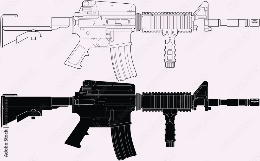 Colt M4 vector illustration with outline and silhouette. Stock Vector ...