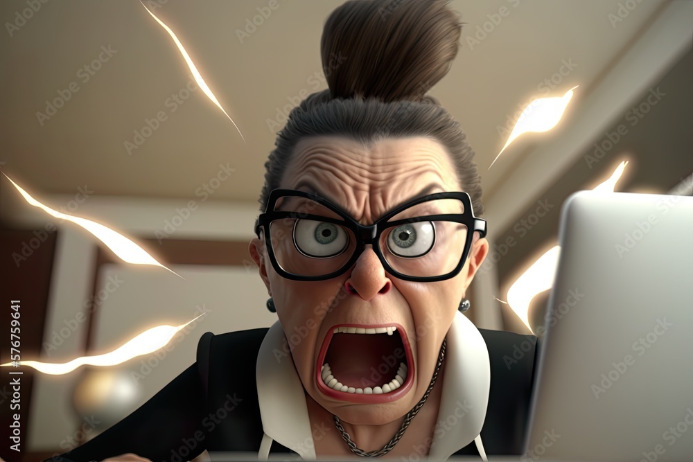 funny picture of a beautiful Business woman in glasses angry because ...