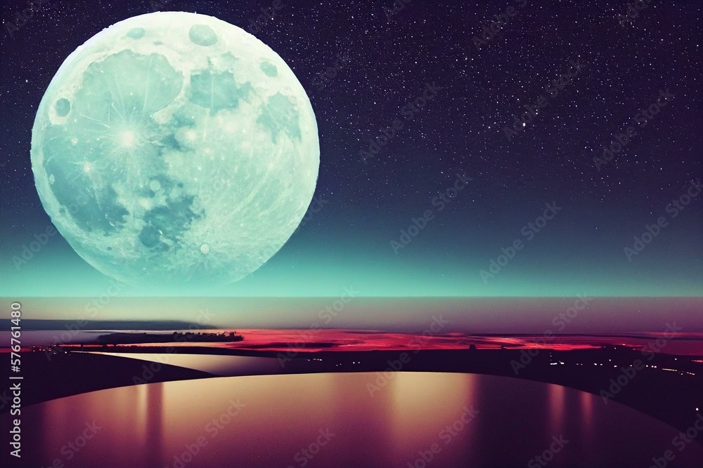 Stunning skyline. A scene of the night sky featuring a full moon and ...