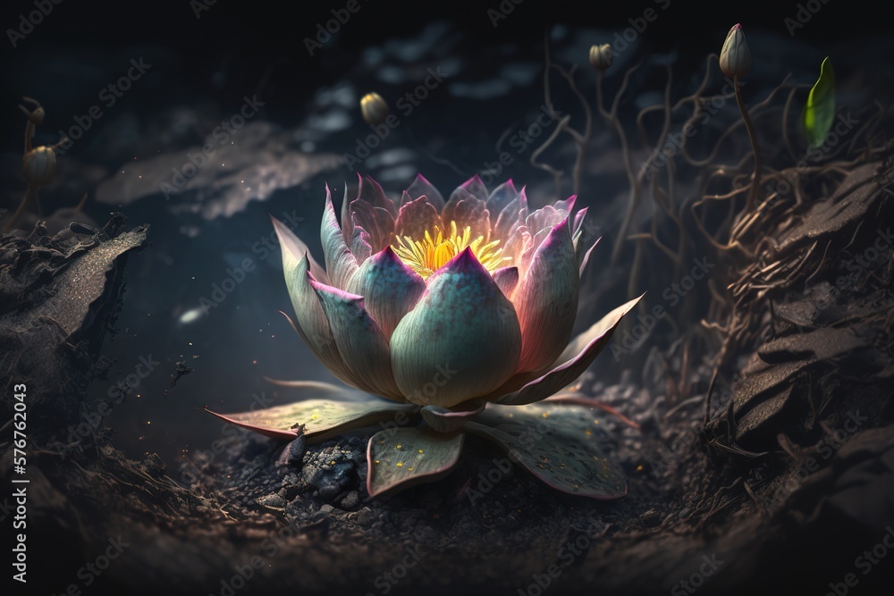 Beautiful lotus flower born in the dark mud. Perseverance and strength ...