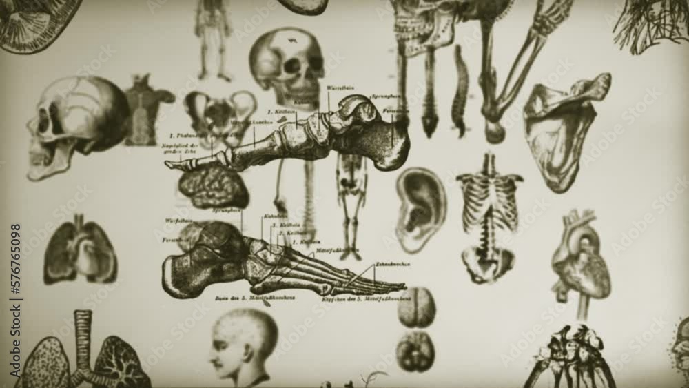 Vintage Science Human Anatomy Background/ 4k motion graphics of a retro ...