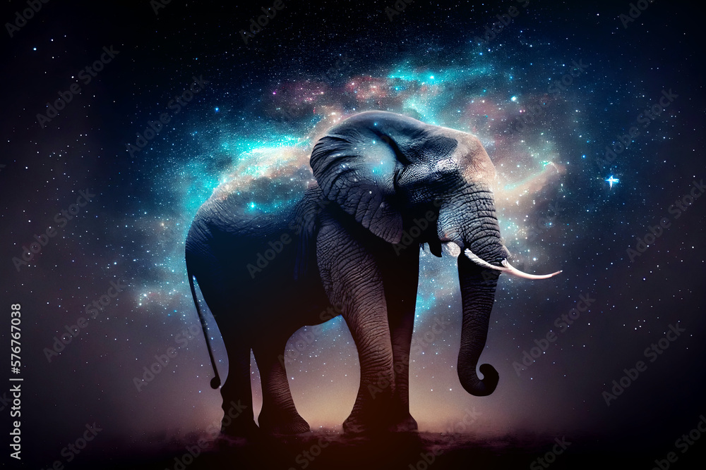 Majestic heavenly elephant at universe full of stars on black ...