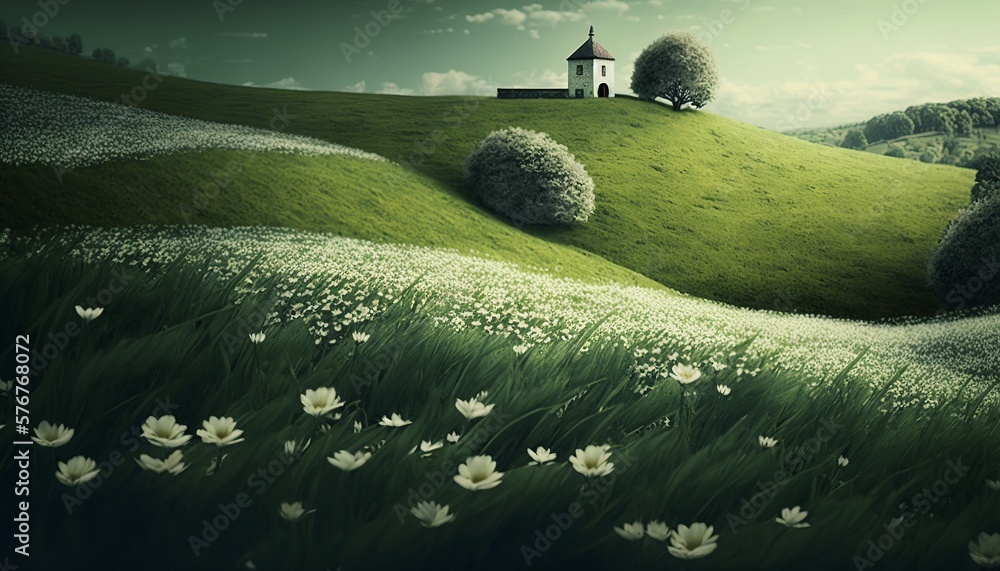 green pasture, farm scenery or land in the countryside. plantations and ...