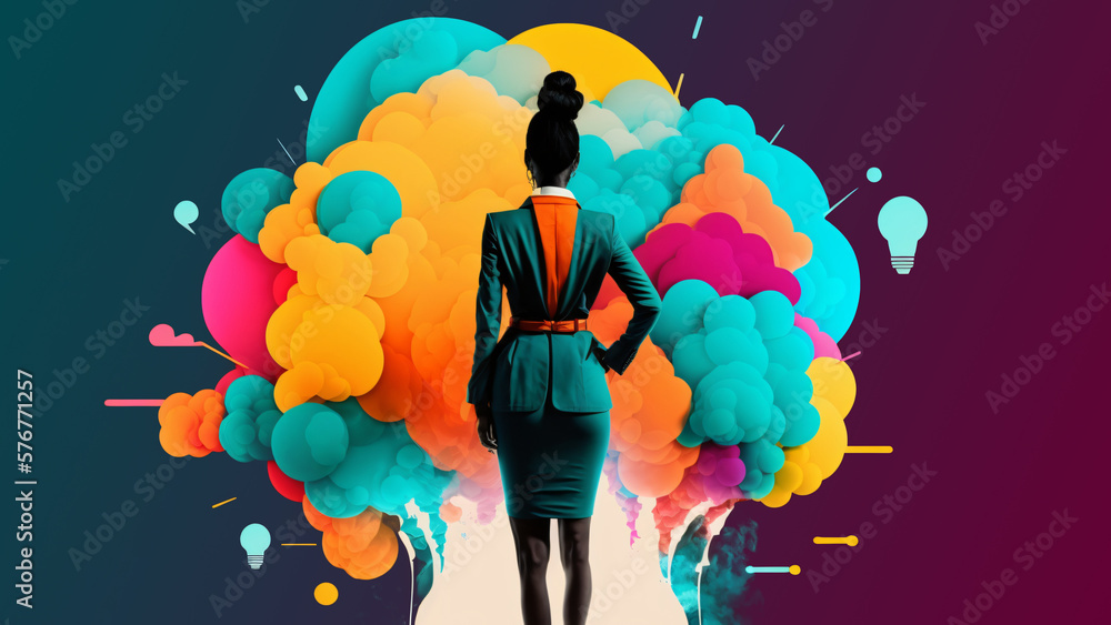 bright idea and creative thinking, visualization of brainstorming, a ...