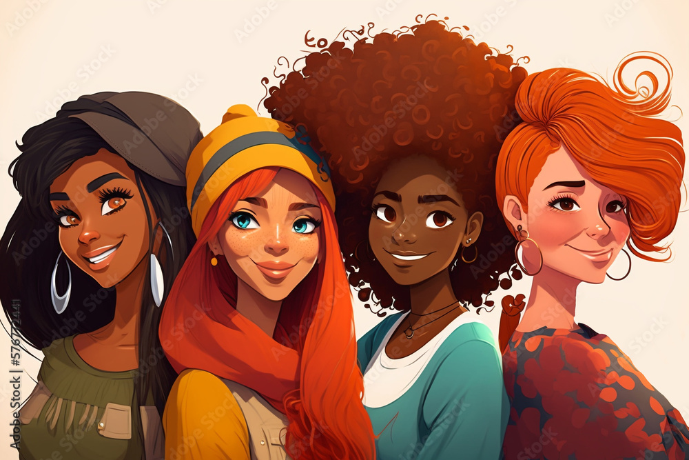 Diversity, women of all kinds of shapes in cartoon style Stock ...