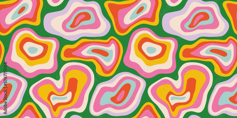 Abstract retro psychedelic seamless pattern illustration with colorful ...