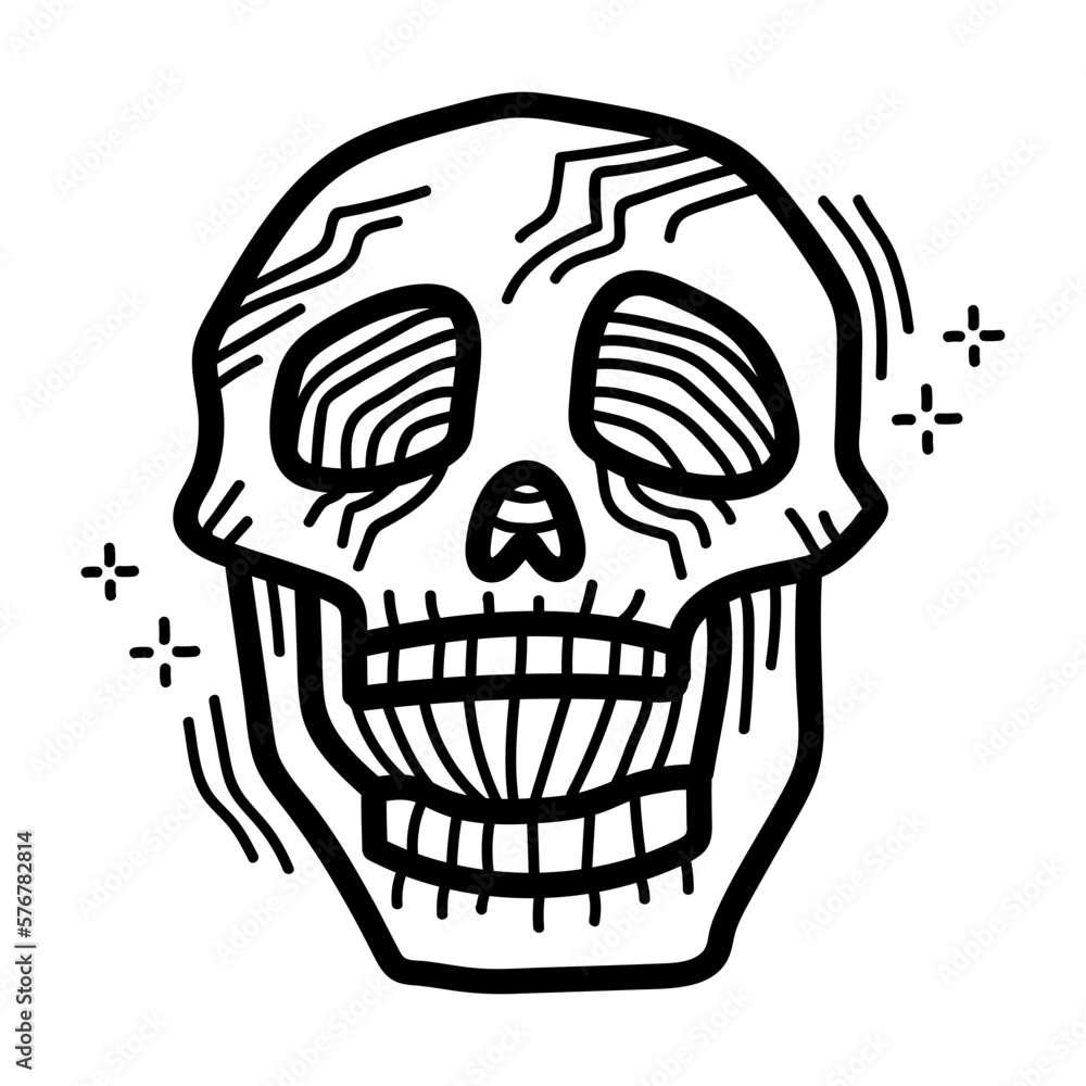 skeleton head skull drawing doodle line art Stock Vector | Adobe Stock
