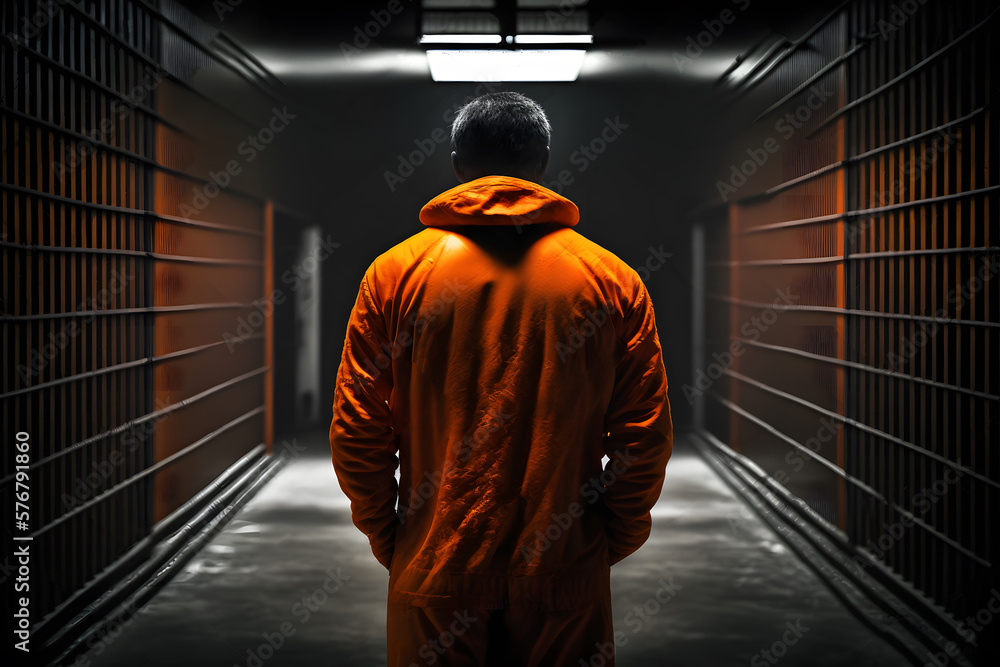 Handcuffed Prisoner in orange suit waiting for Death Penalty. Neural ...