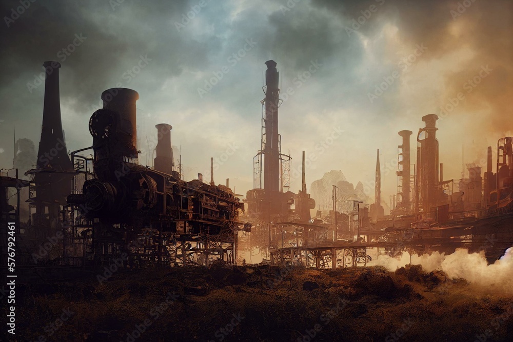 The Steam-Powered Future: A Steampunk Landscape ai generative ...